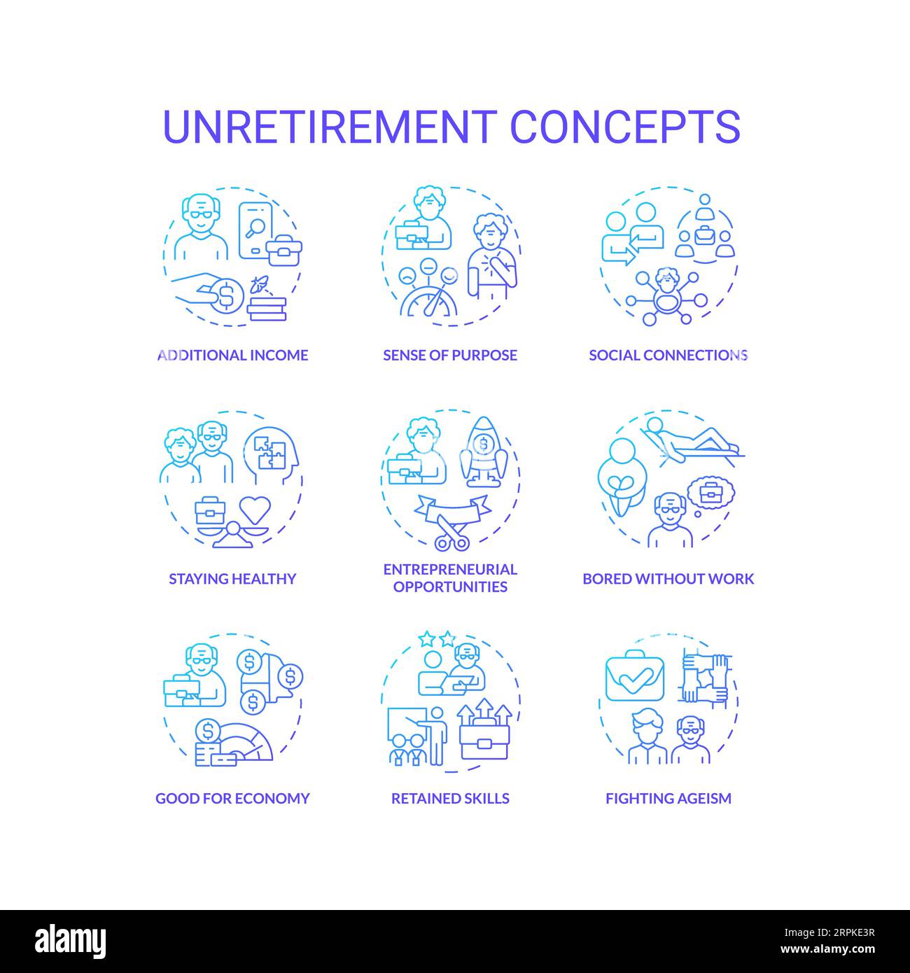 2D gradient icons representing unretirement concepts Stock Vector Image ...