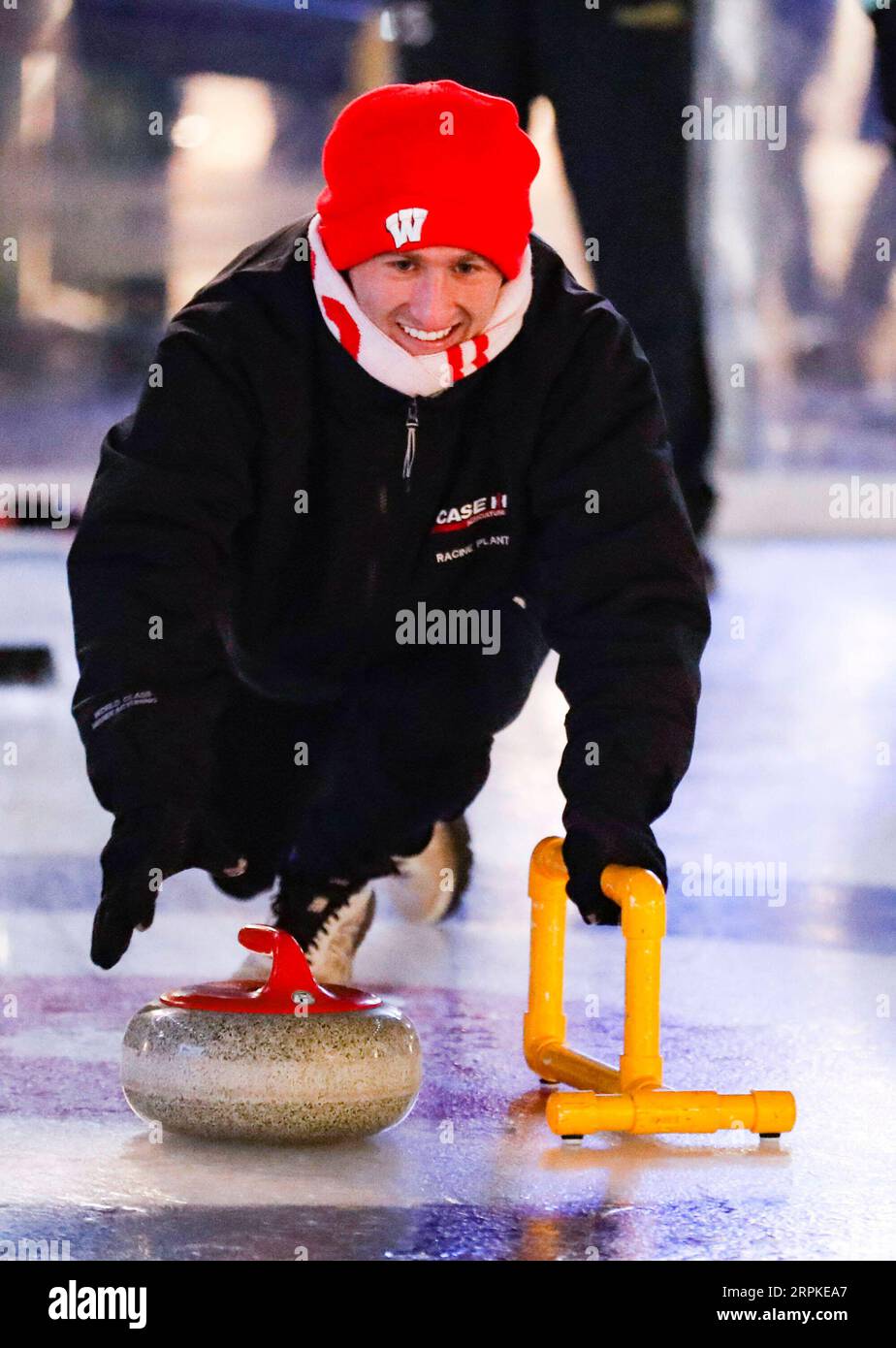 200109 -- CHICAGO, Jan. 9, 2020 -- A participant releases a stone at ...