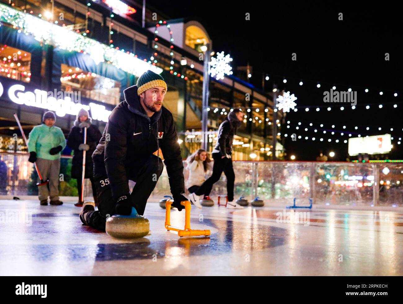 200109 -- CHICAGO, Jan. 9, 2020 -- A participant releases a stone at ...
