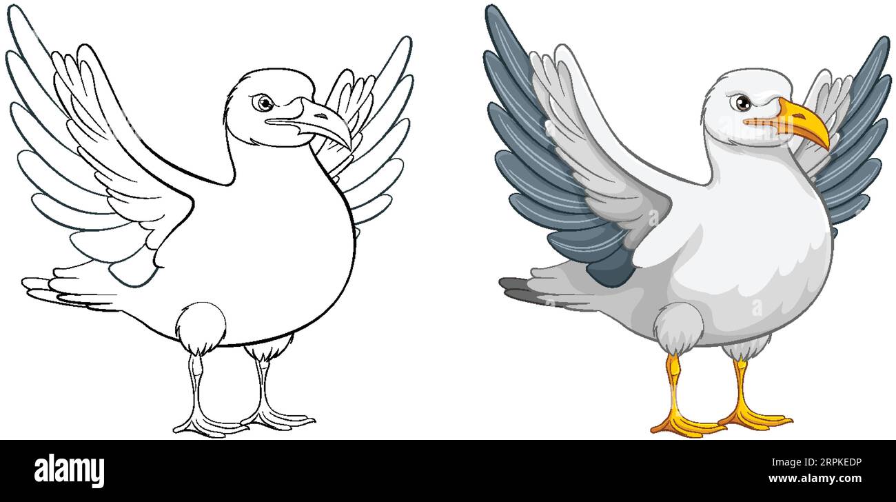 Outline of a cartoon bird standing and smiling, isolated on white ...