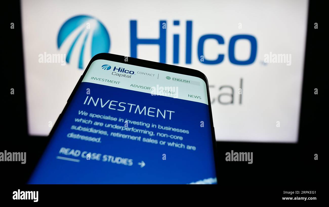 Mobile phone with webpage of British company Hilco Capital Limited on ...