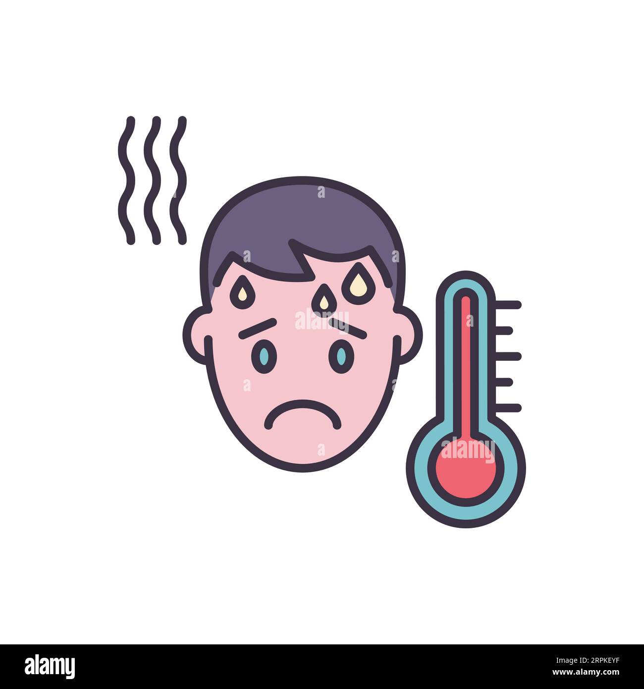 High body temperature related vector icon. Man head and high ...