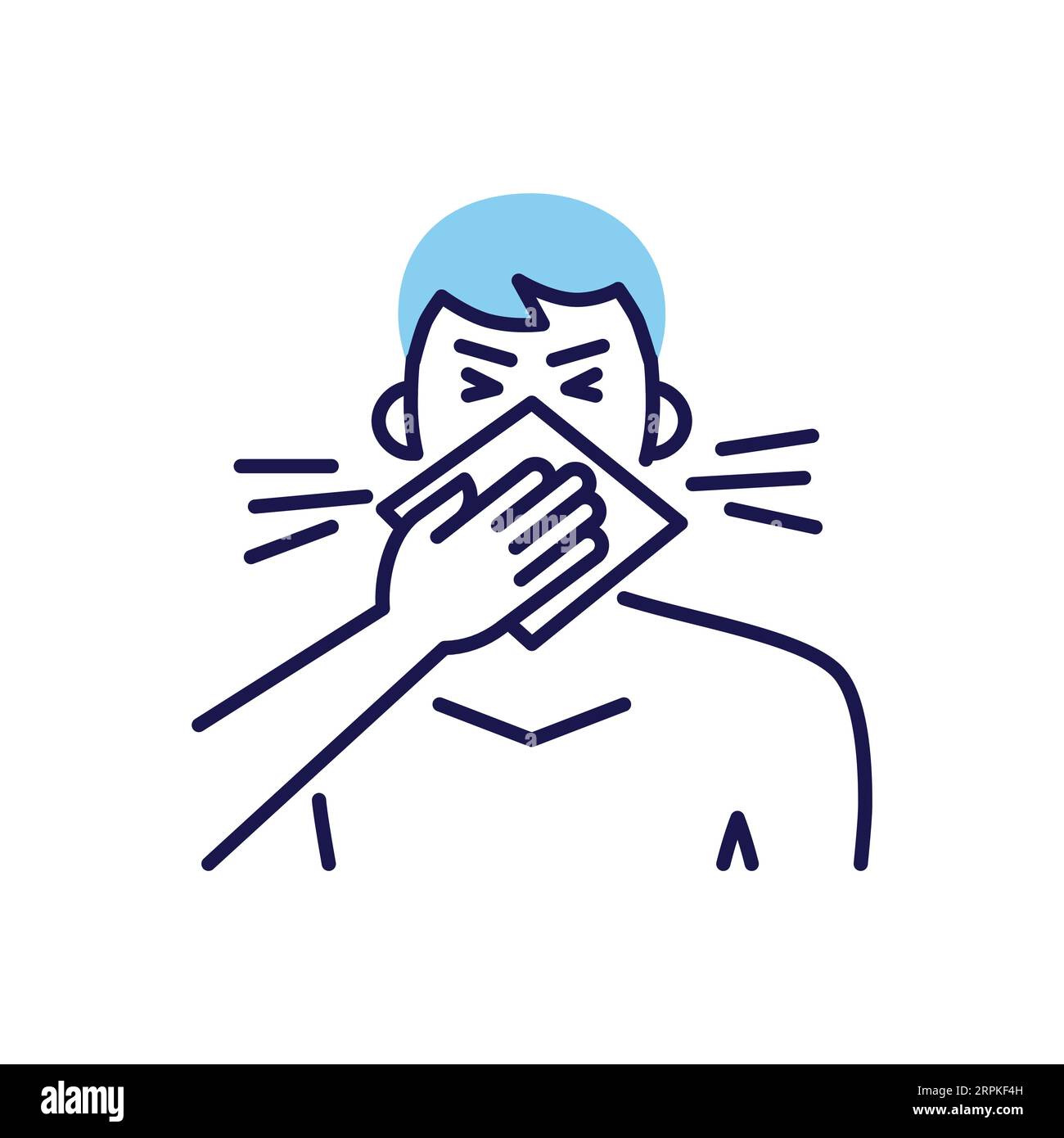 Cough related vector icon. Man coughs in palm hand. Isolated on white ...