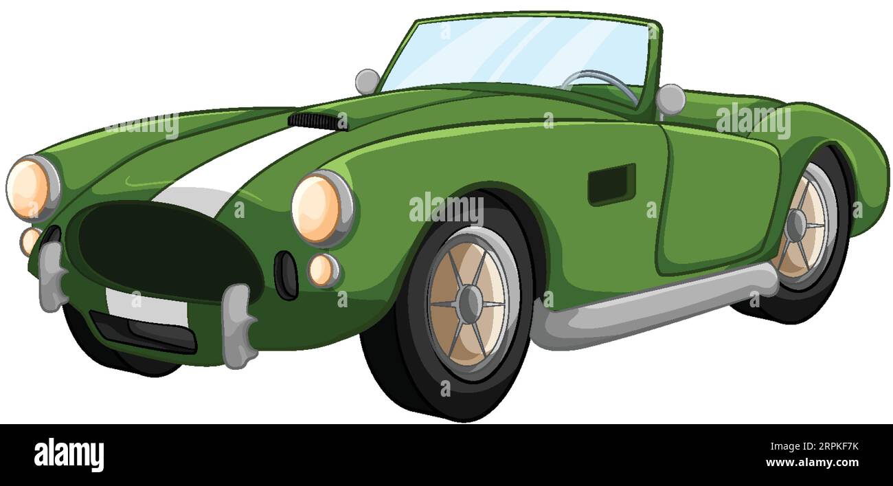 A cartoon illustration of a vintage green convertible car isolated on a ...