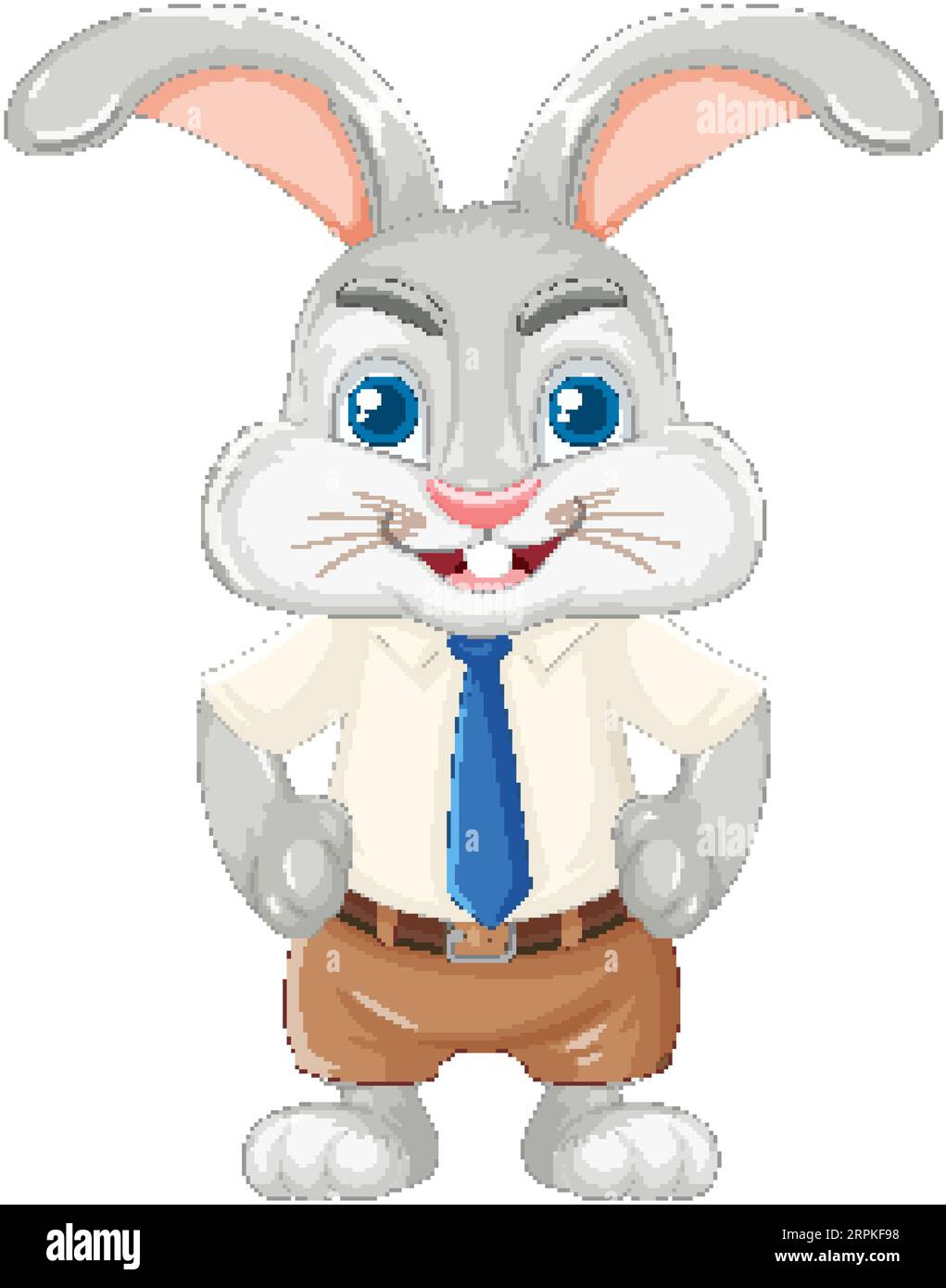 A cartoon illustration of a cute rabbit wearing an office outfit, with ...
