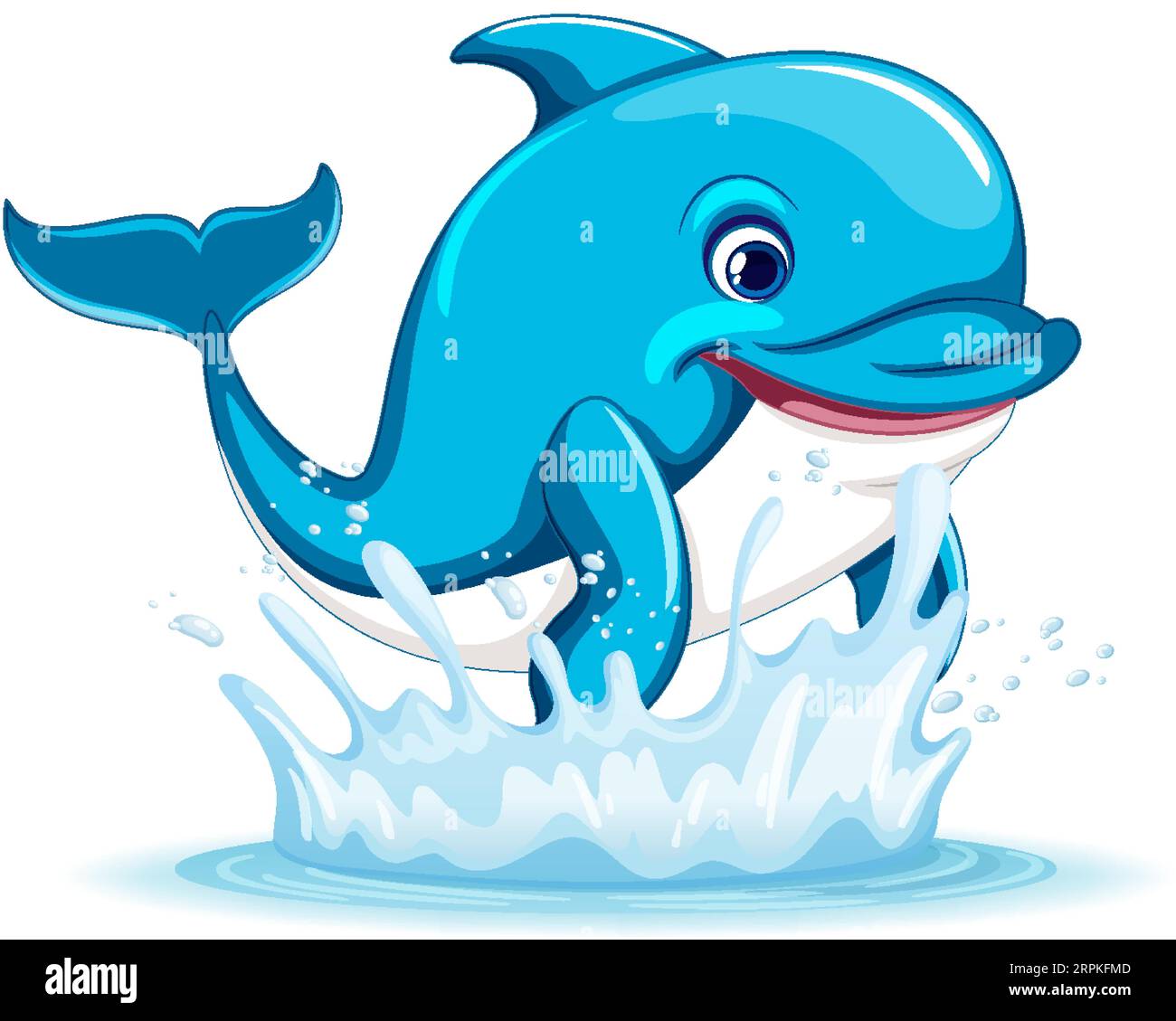 A cartoon illustration of a dolphin smiling and jumping out of the ...