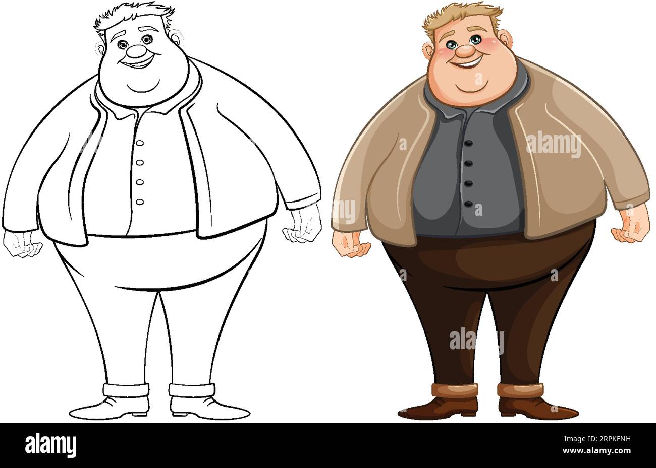 A vector cartoon illustration of a smiling overweight young man ...