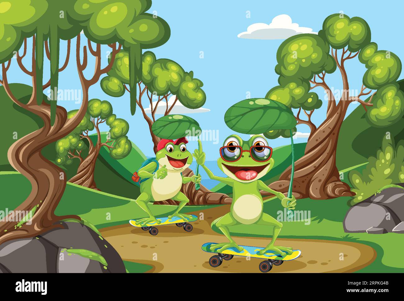 Cartoon Frogs in the Forest illustration Stock Vector Image & Art - Alamy
