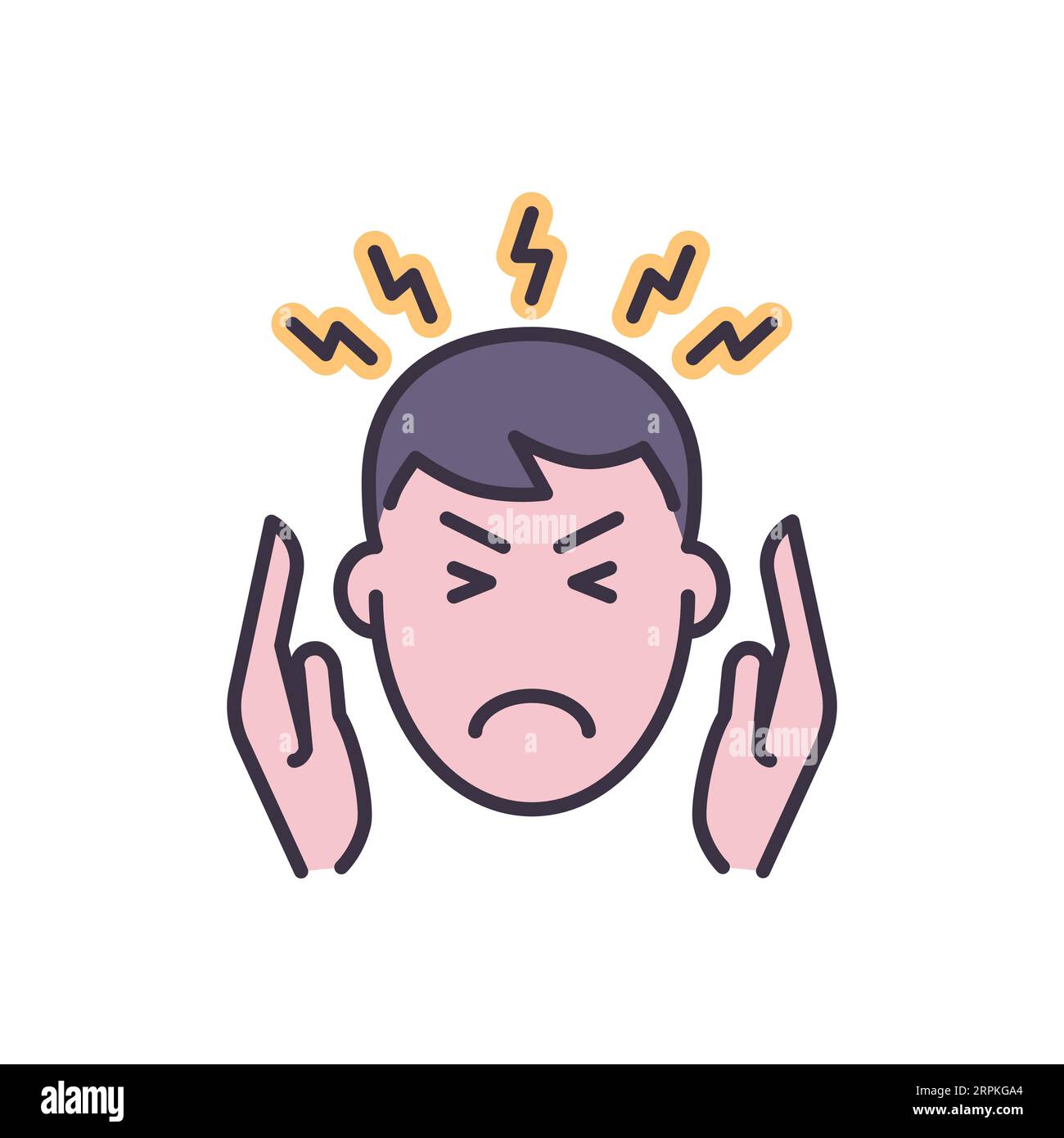 Headache related vector icon. Head of man with headache in his hands at ...