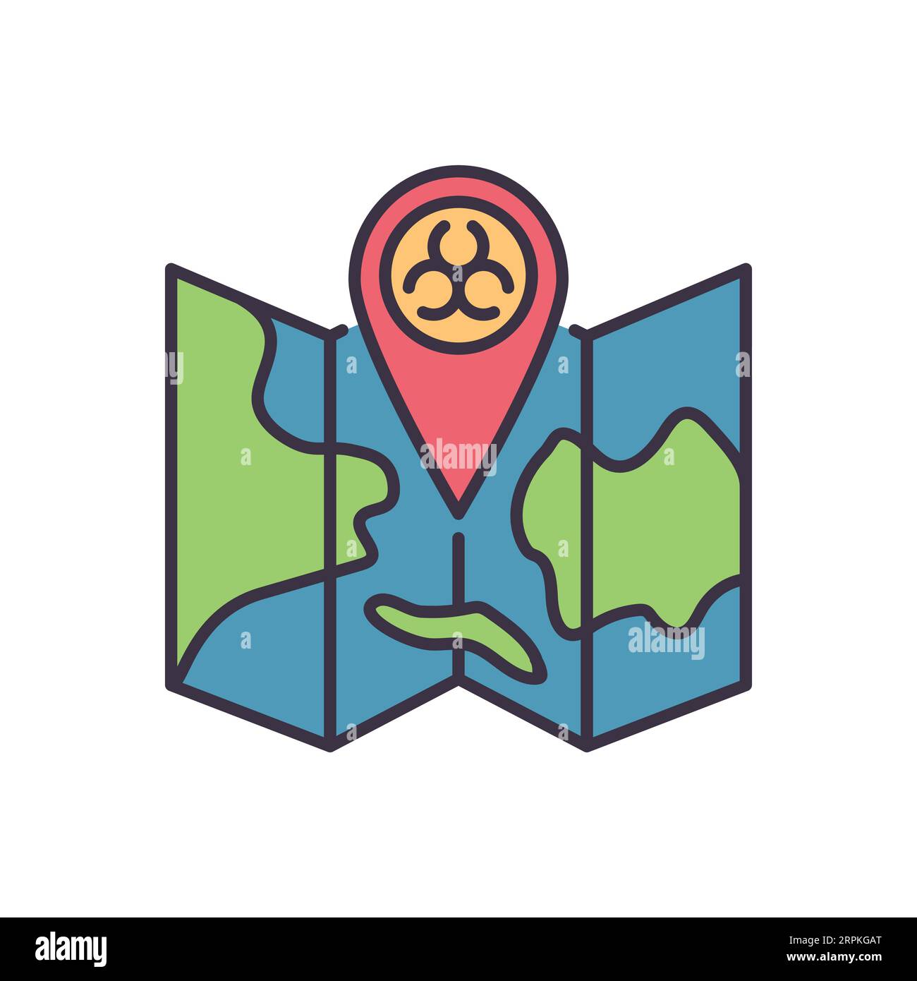 Epidemic related vector icon. Biohazard positioning mark on map ...
