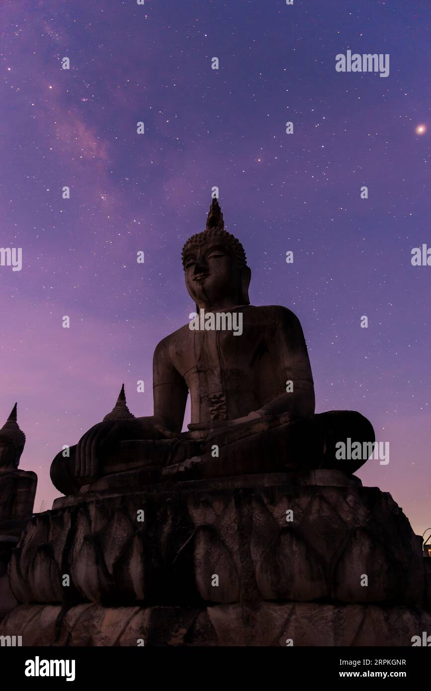 Big buddha stature with milky way galaxy night sky, Public in thailand ...