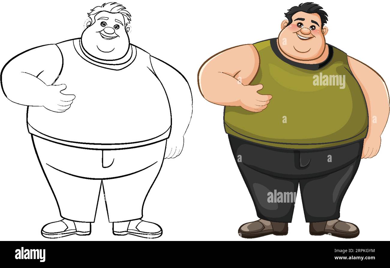 A fat male cartoon character wearing a tank top, perfect for colouring ...