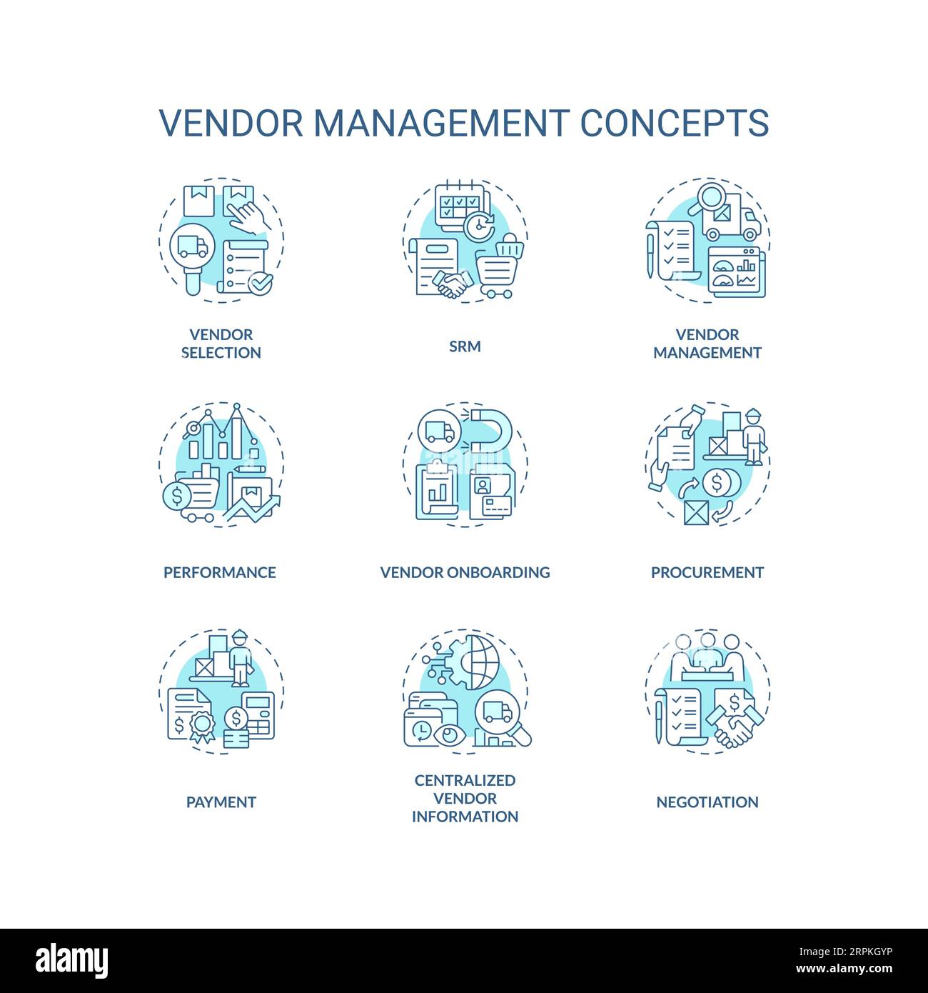 Customizable blue icons representing vendor management concepts Stock ...
