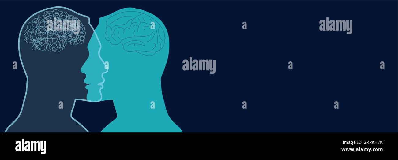 Metaphor bipolar disorder mind mental. Double face with tangle and ...