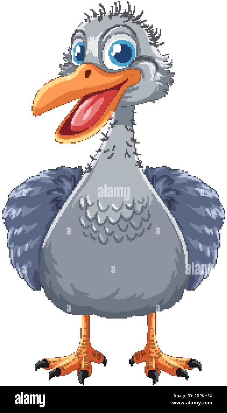A cartoon illustration of a cute emu bird with a smiling expression ...