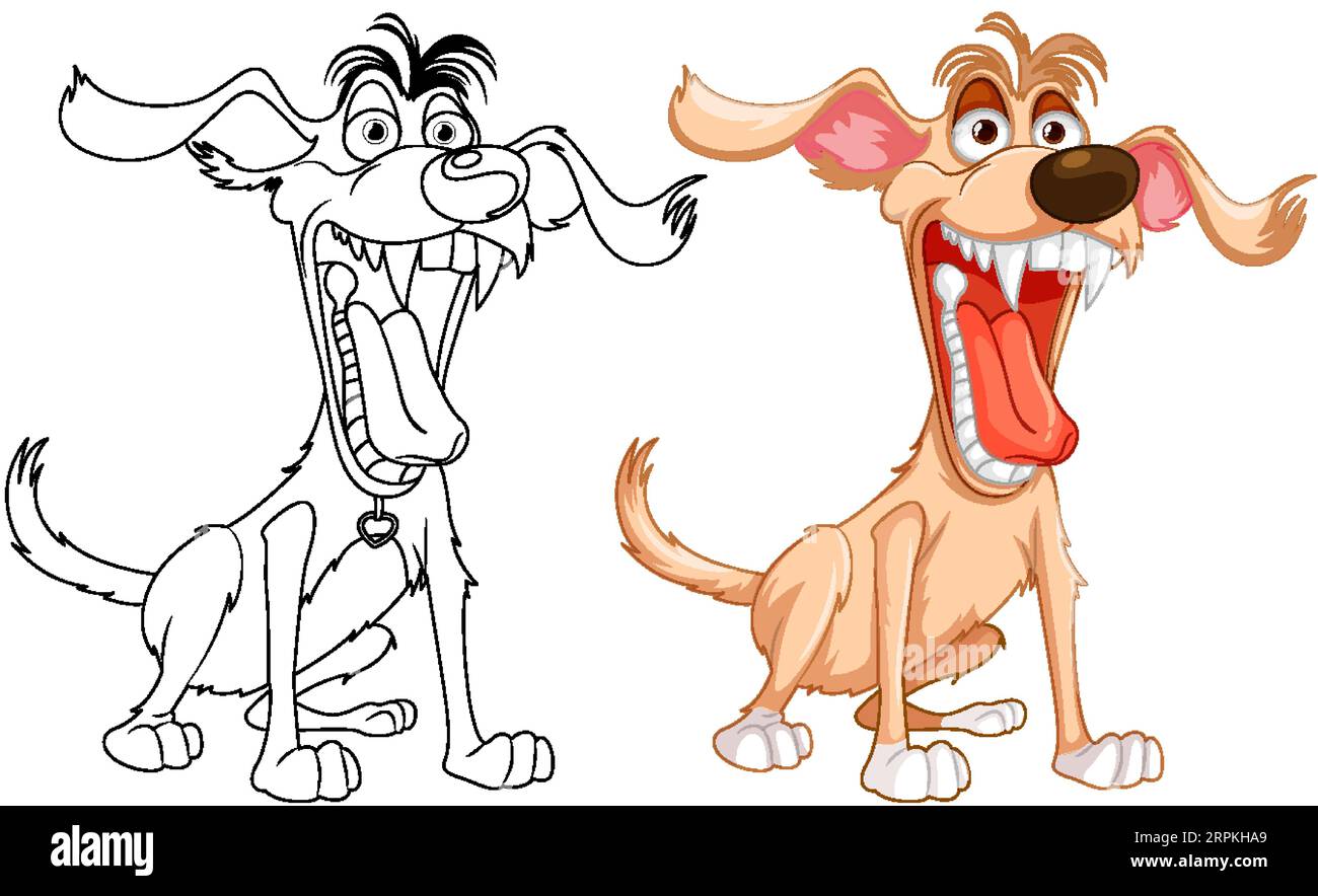 A vector cartoon illustration of a crazy dog with its mouth open ...