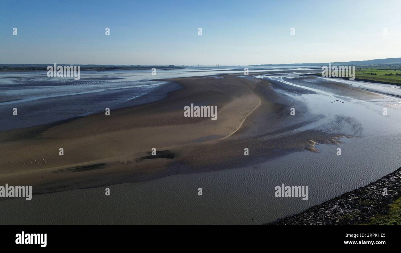 Severn estuary looking toward the Bristol Channel. Lydney Harbour and ...