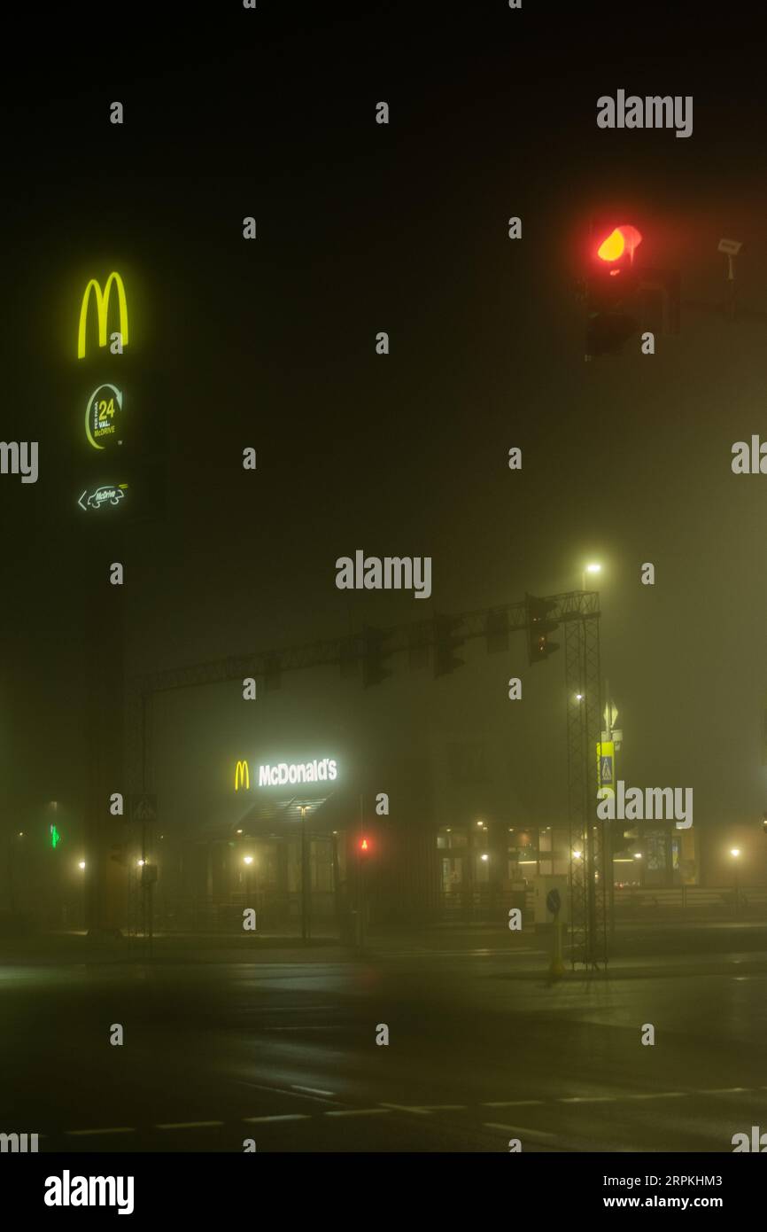 Cityscape at Night: Dark Urban Landscape with Illuminated Street Lights ...