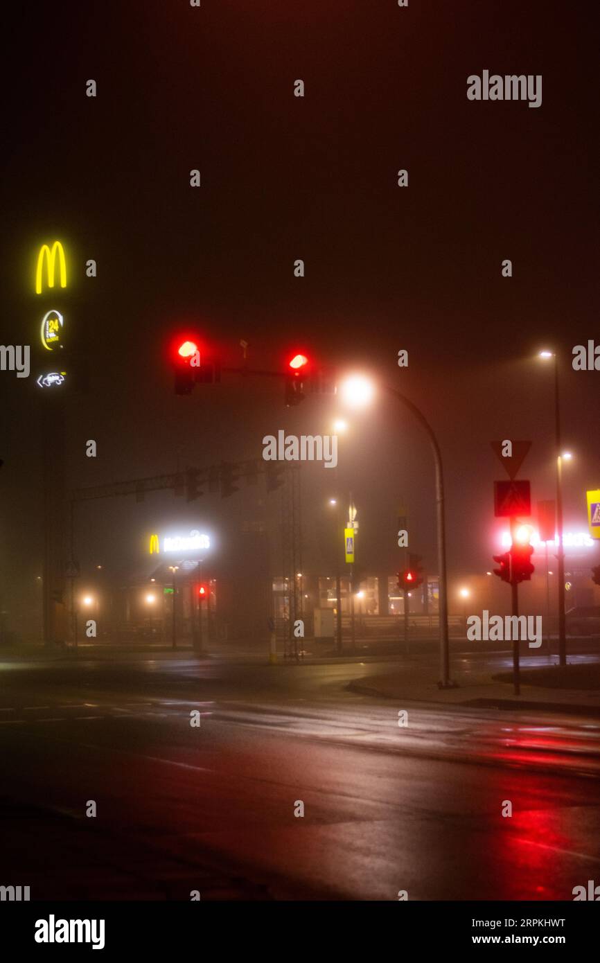 Cityscape at Night: Dark Urban Landscape with Illuminated Street Lights ...