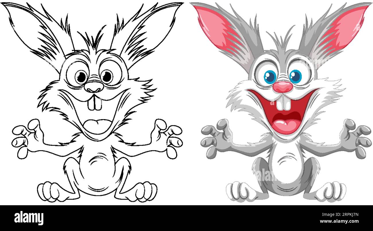 A cartoon rabbit with a scary smile jumping and isolated on a white ...