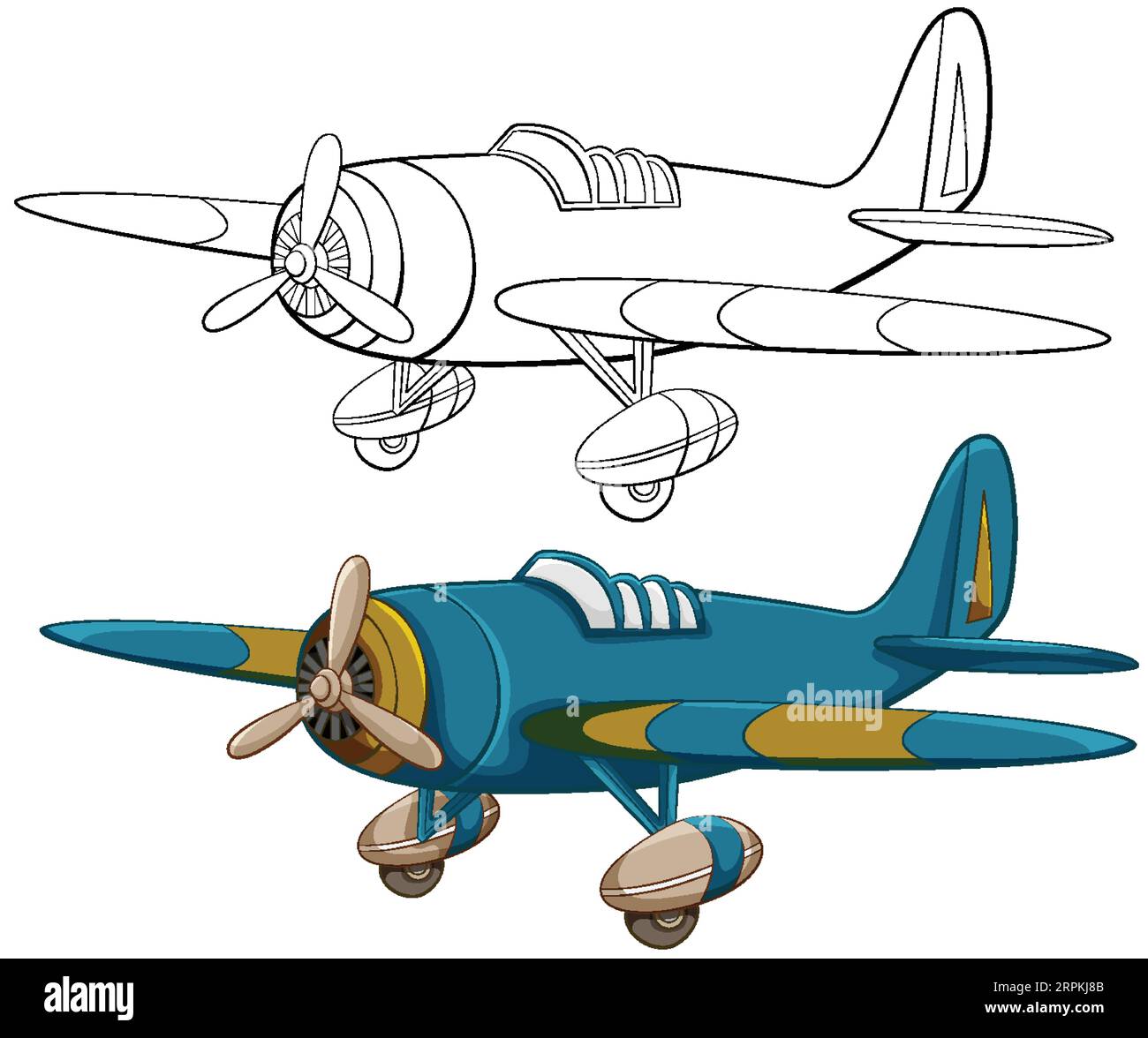 A classic military aircraft outline for coloring, isolated on a white ...