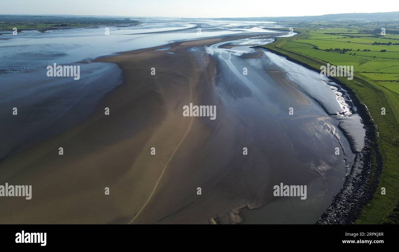 Severn estuary looking toward the Bristol Channel. Lydney Harbour and ...