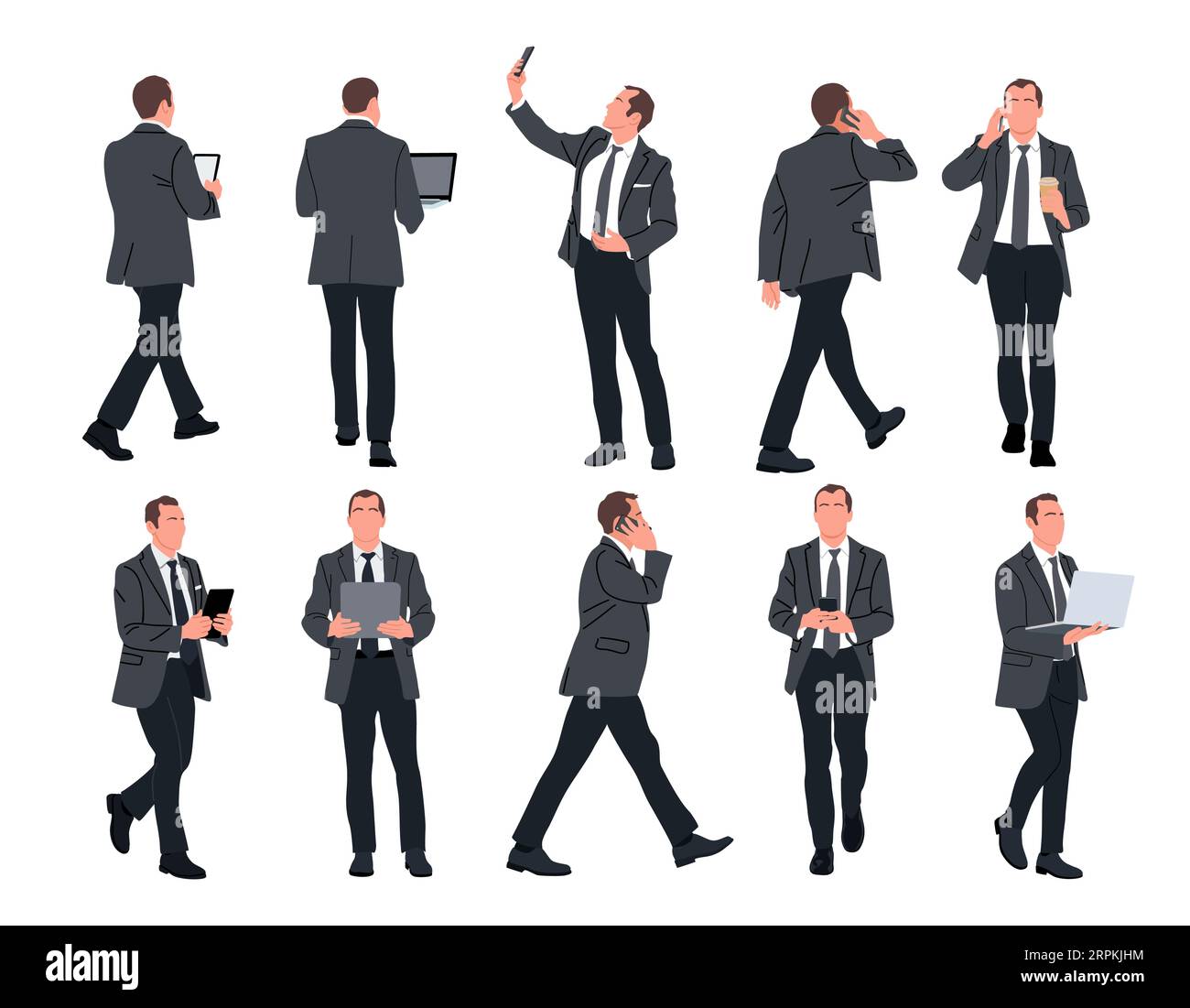 Business man character different poses vector set Stock Vector Image ...