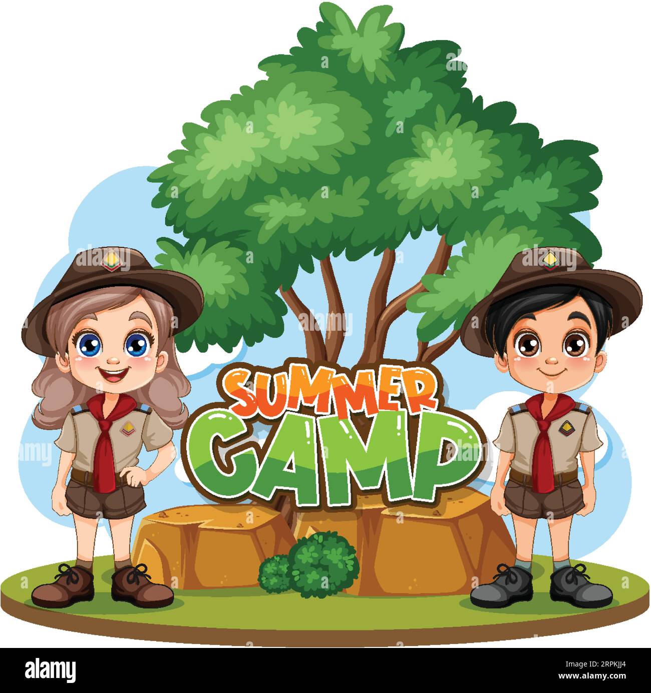 Scout Boy and Girl Cartoon Character illustration Stock Vector Image ...