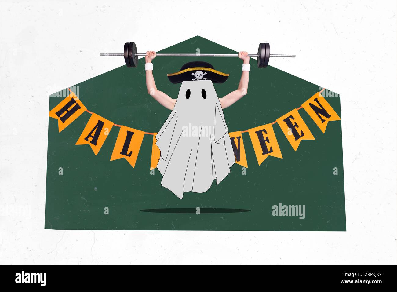 Picture conceptual collage of weird character lifting barbell ghost ...