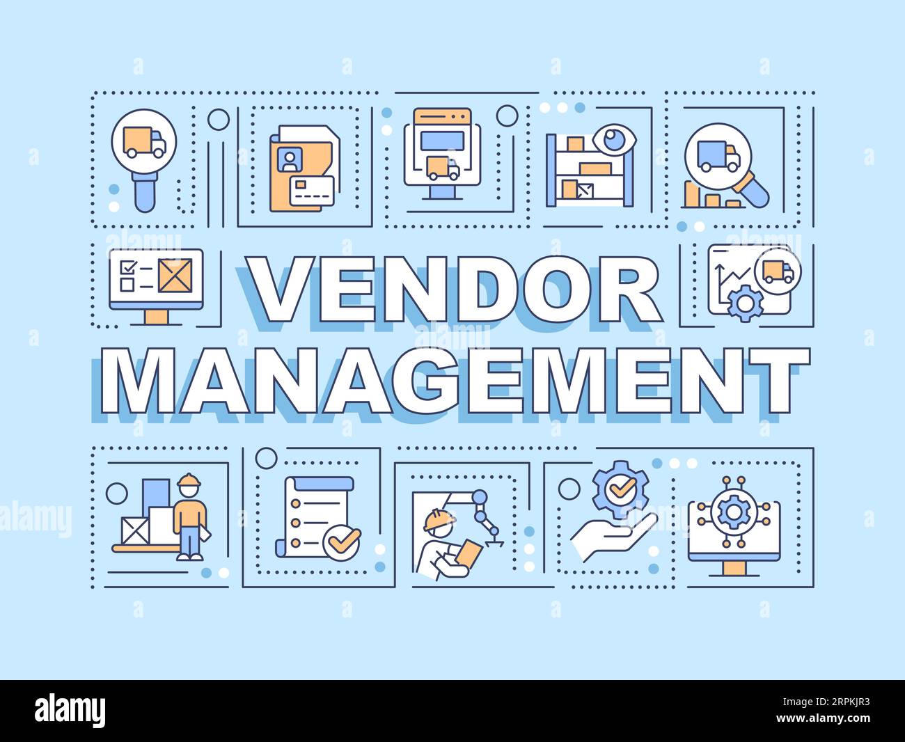 Vendor management text with multicolor thin line icons Stock Vector ...