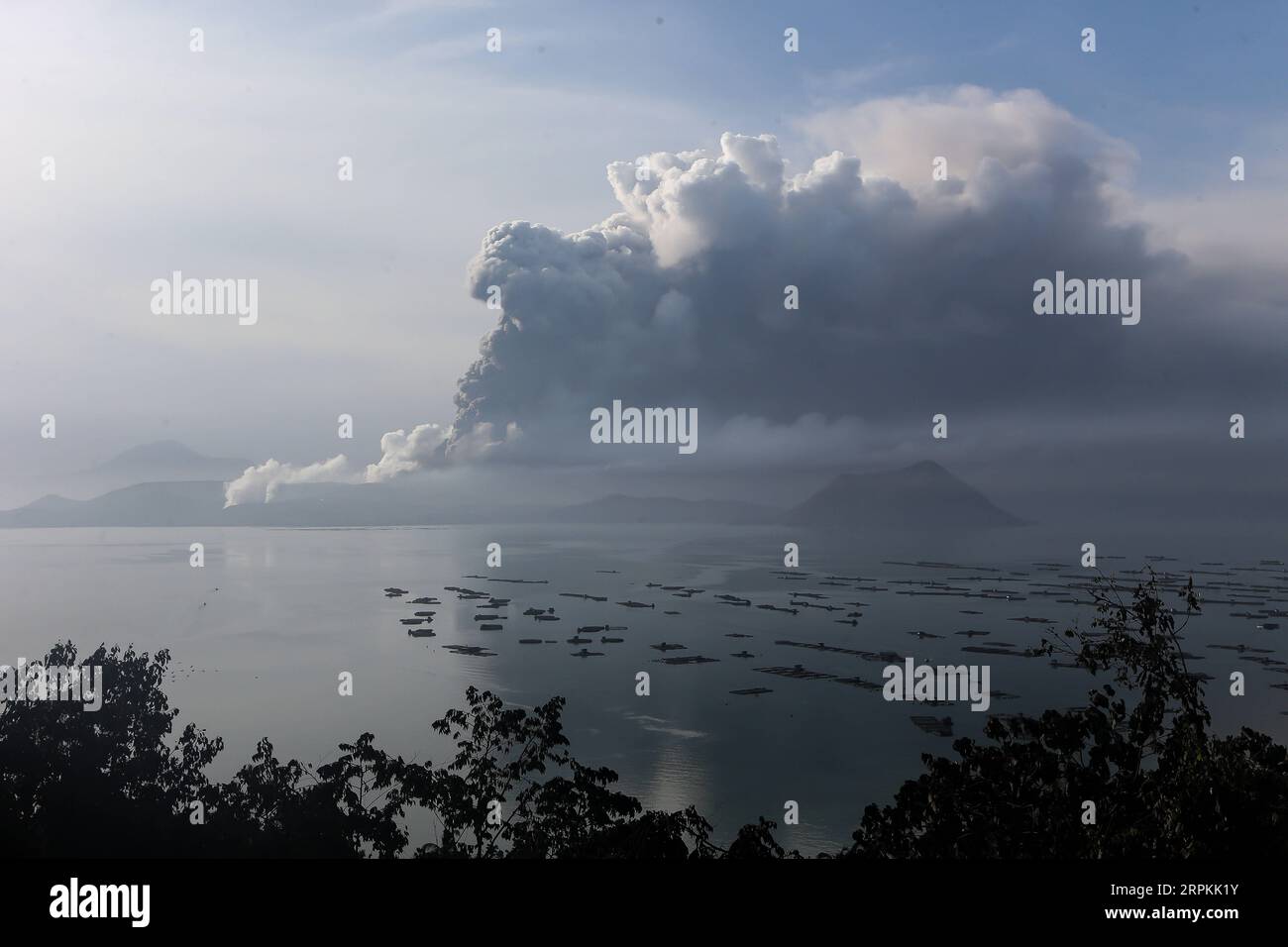 200113 -- BATANGAS, Jan. 13, 2020 -- The Taal Volcano erupts with a massive plume of ash and ...