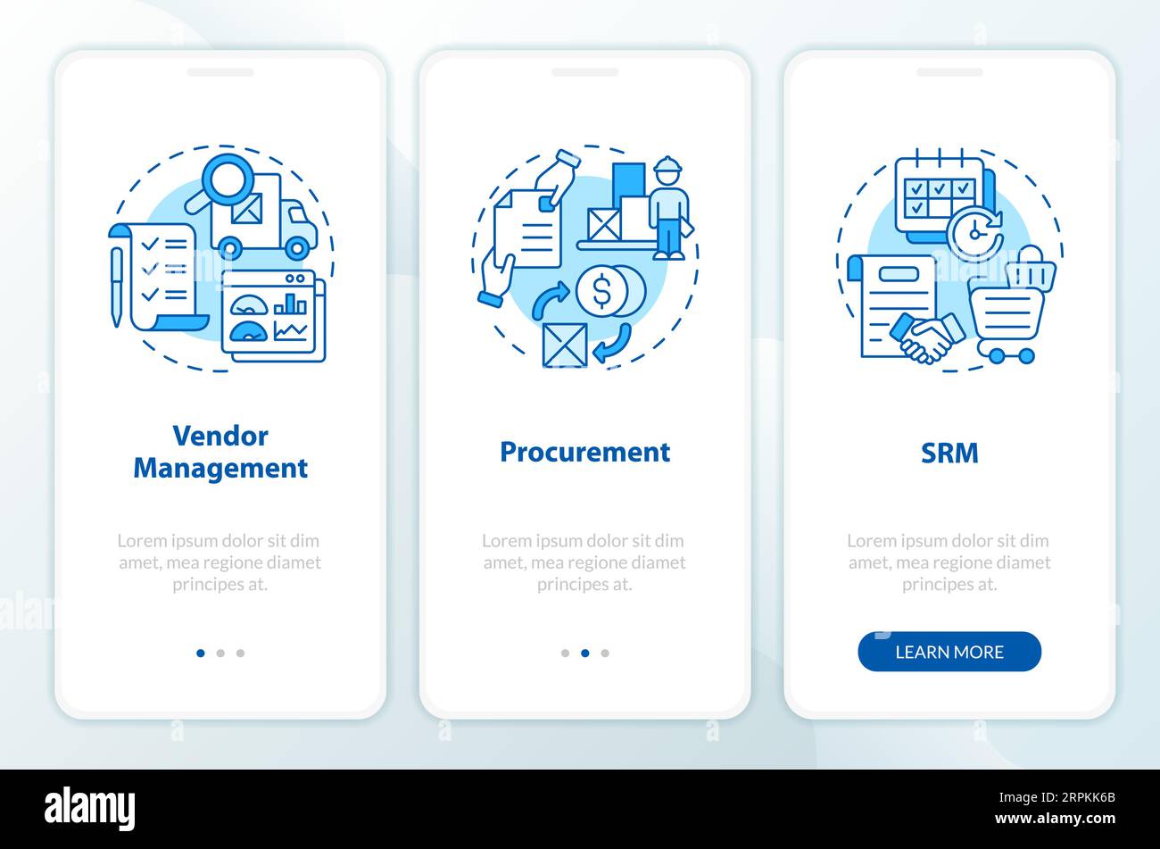 Walkthrough vendor management with blue icons concept Stock Vector ...