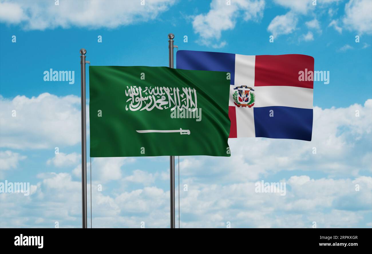 Dominican Republic flag and Saudi Arabia, KSA flag waving together on ...