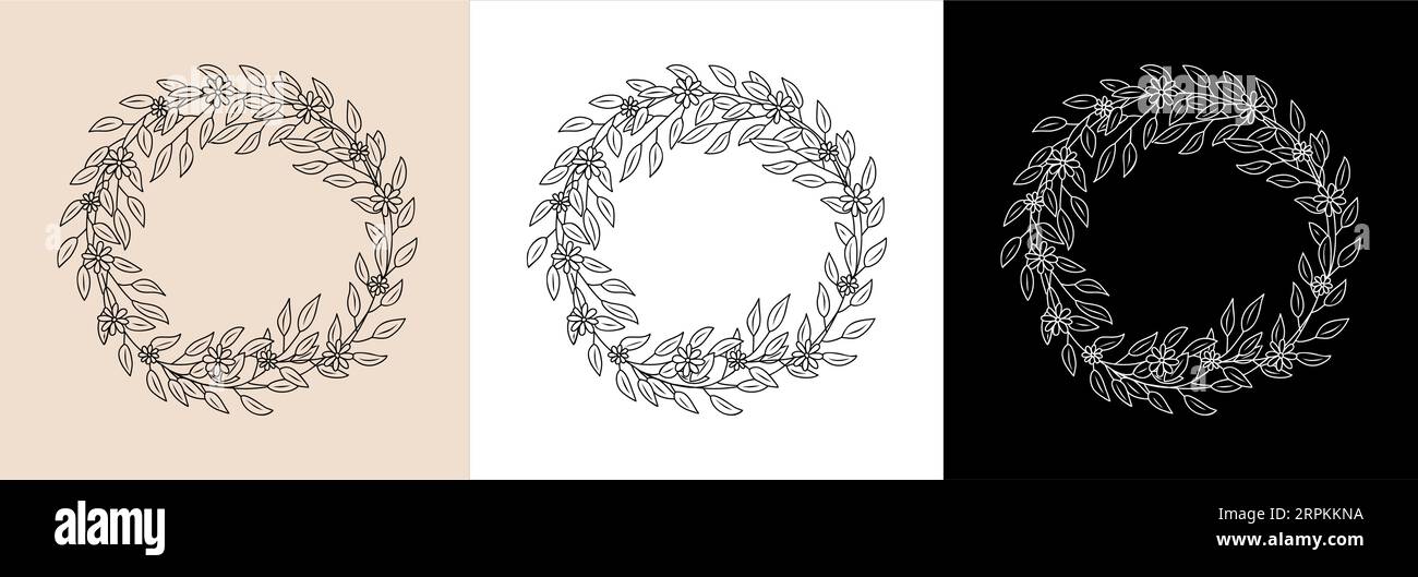 Hand drawn botanical wreath line art vector set Stock Vector Image ...