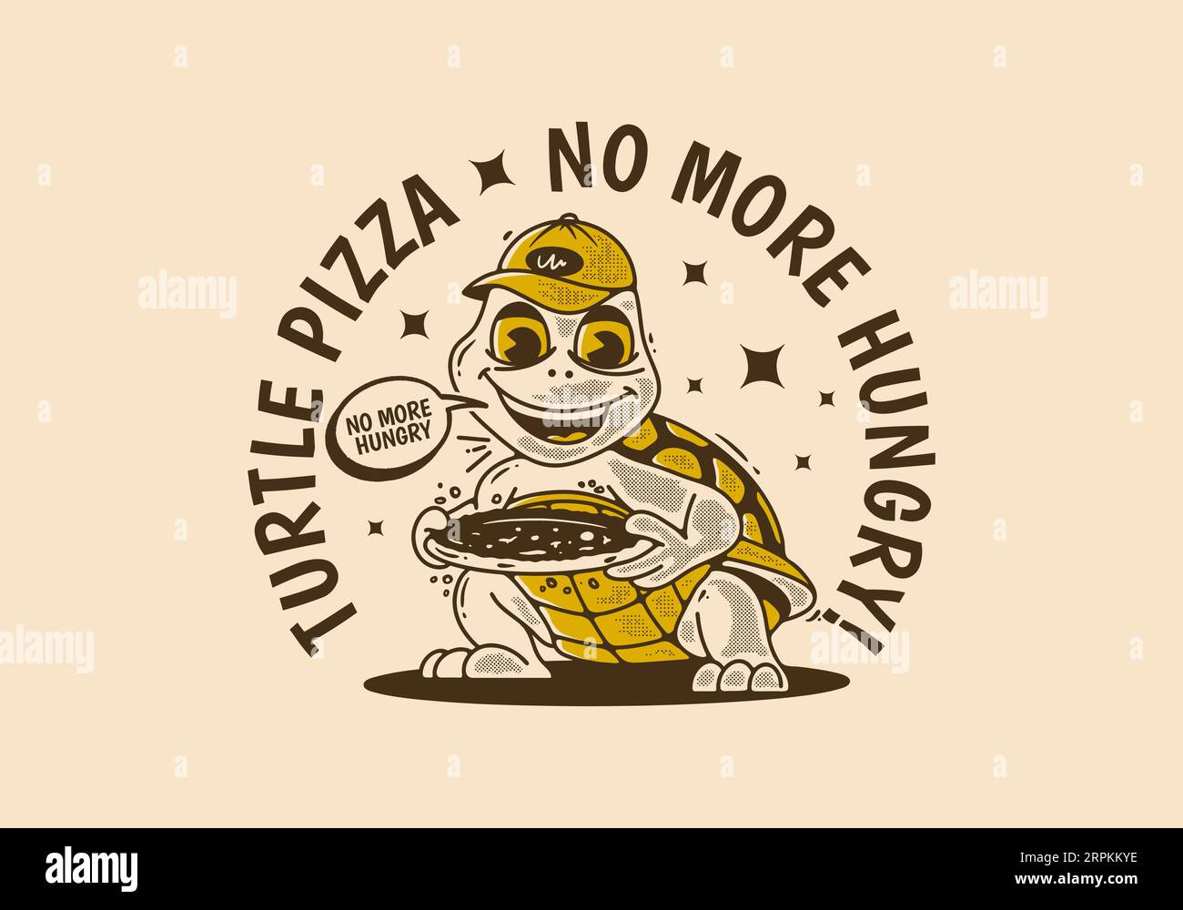 Turtle pizza, No more hungry, Mascot character illustration of a turtle ...