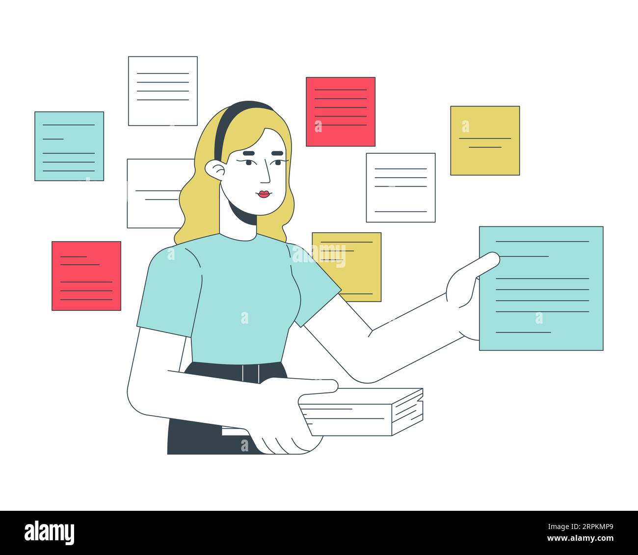 Woman with notes flat line concept vector spot illustration Stock ...