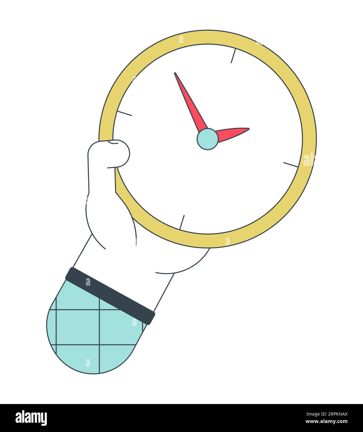 Holding clock for checking time flat line concept vector spot ...