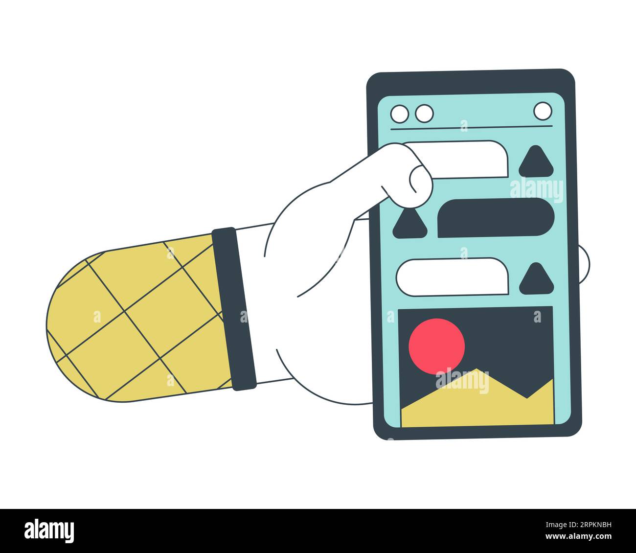 Smartphone in hand flat line concept vector spot illustration Stock ...