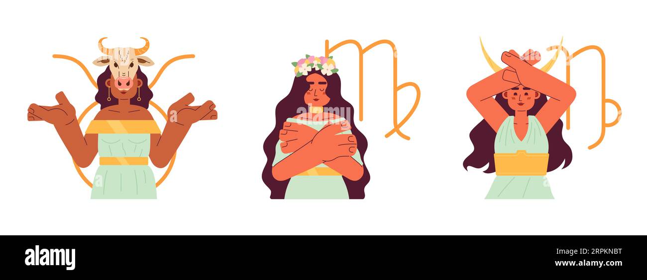 Earth zodiac signs flat concept vector spot illustration set Stock ...