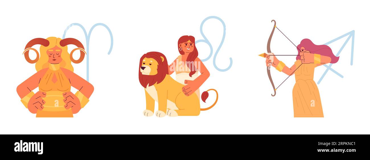 Fire zodiac signs flat concept vector spot illustration set Stock ...