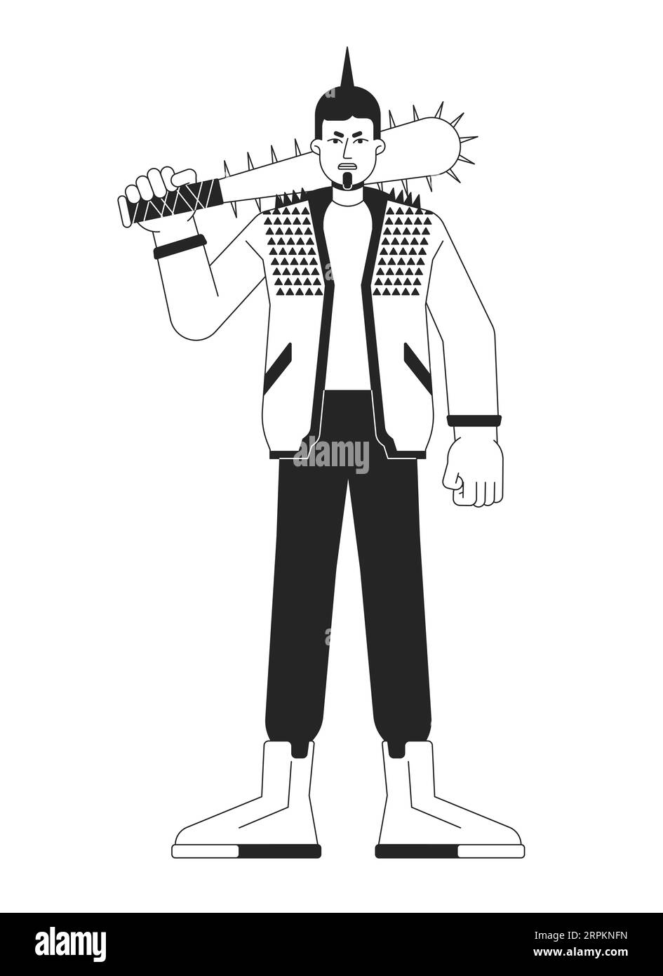 Angry rebel man flat line black white vector character Stock Vector ...