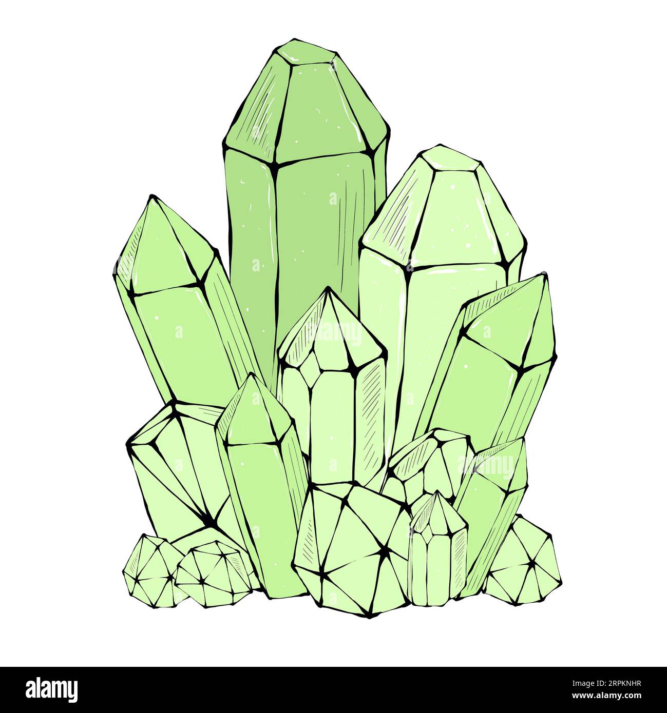 Magic crystals color green, isolated on white background. Hand drawn ...