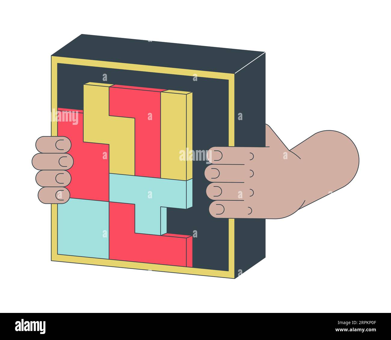 Holding Tetrominoes Cube Flat Line Concept Vector Spot Illustration