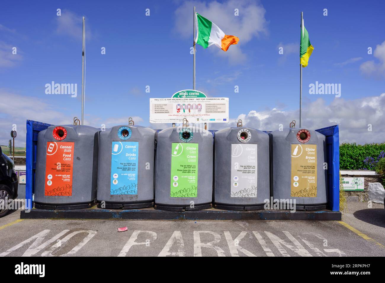 Bring Centre, recycling bins for packaging, Portmagee, Ring of Kerry ...