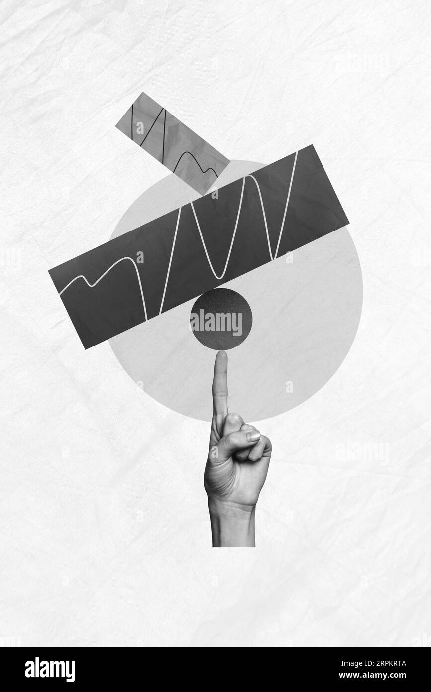 Vertical collage image of black white effect arm finger hold pile stack ...