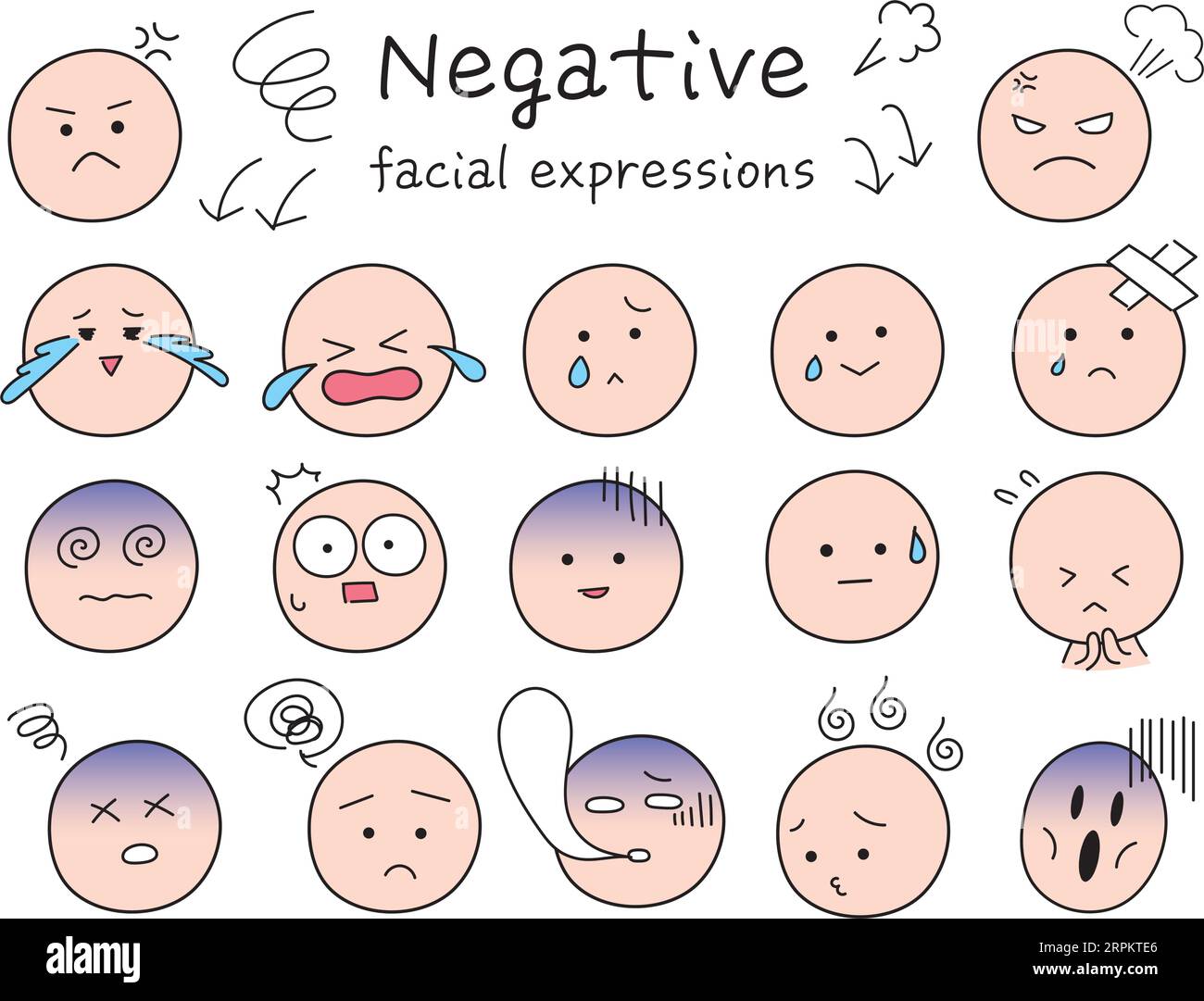 Simple and cute negative facial expression icon set. Color pictogram ...
