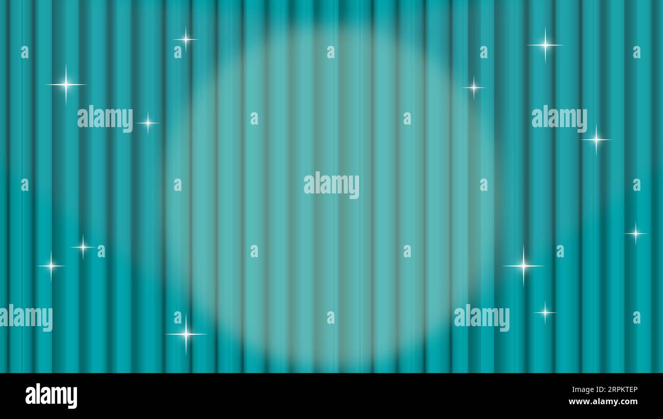 Turquoise curtains sparkling in the spotlight. A horizontal background ...
