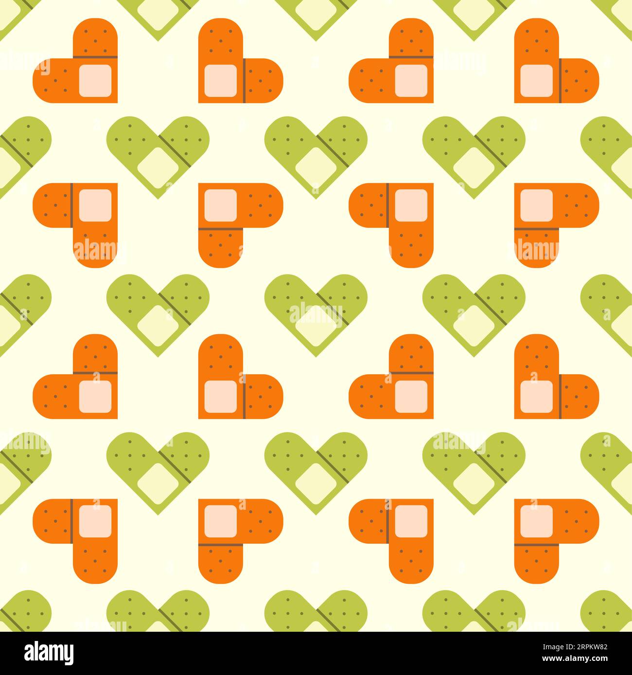 Flat cute seamless pattern of medical plaster with hearts. Blood ...