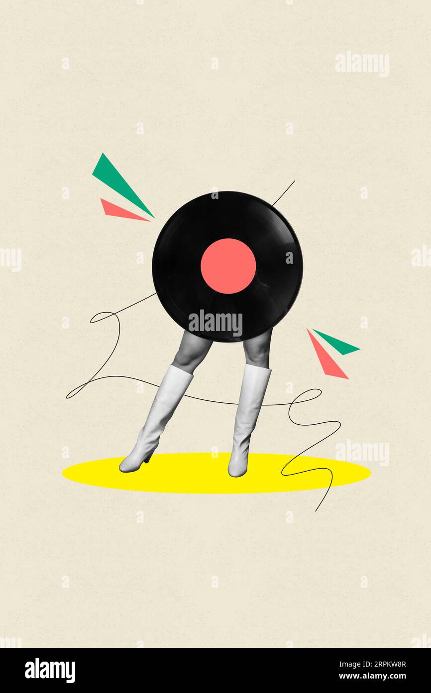 Vertical composite photo collage of bodyless woman vinyl record instead ...