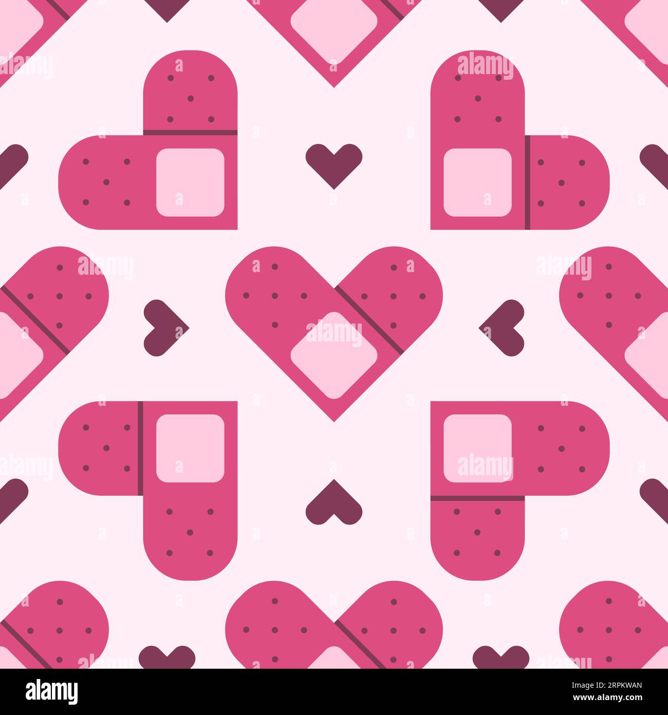 Flat cute seamless pattern of medical plaster with hearts. Blood ...